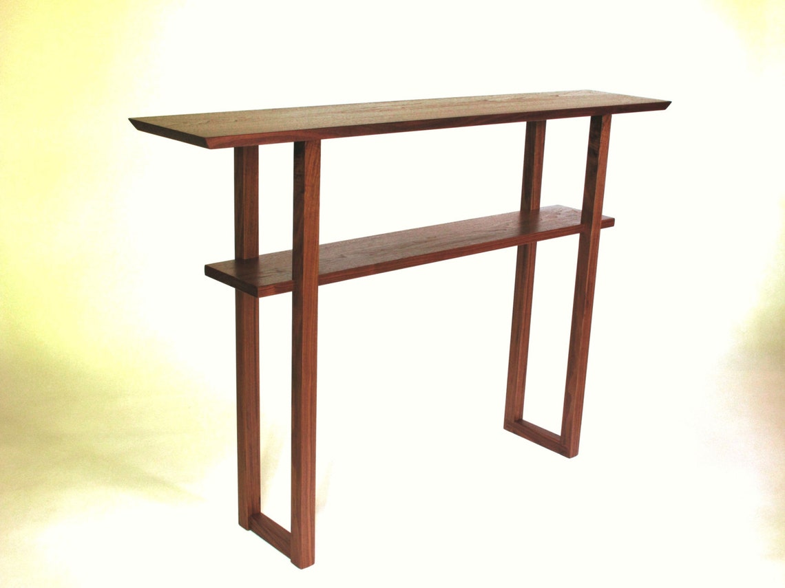 Handmade Walnut Narrow Console Table With Shelf: Thin Hallway Console ...
