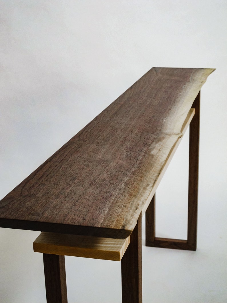 Live Edge Walnut Japanese Console Table With Shelf - Narrow Sofa Table ...