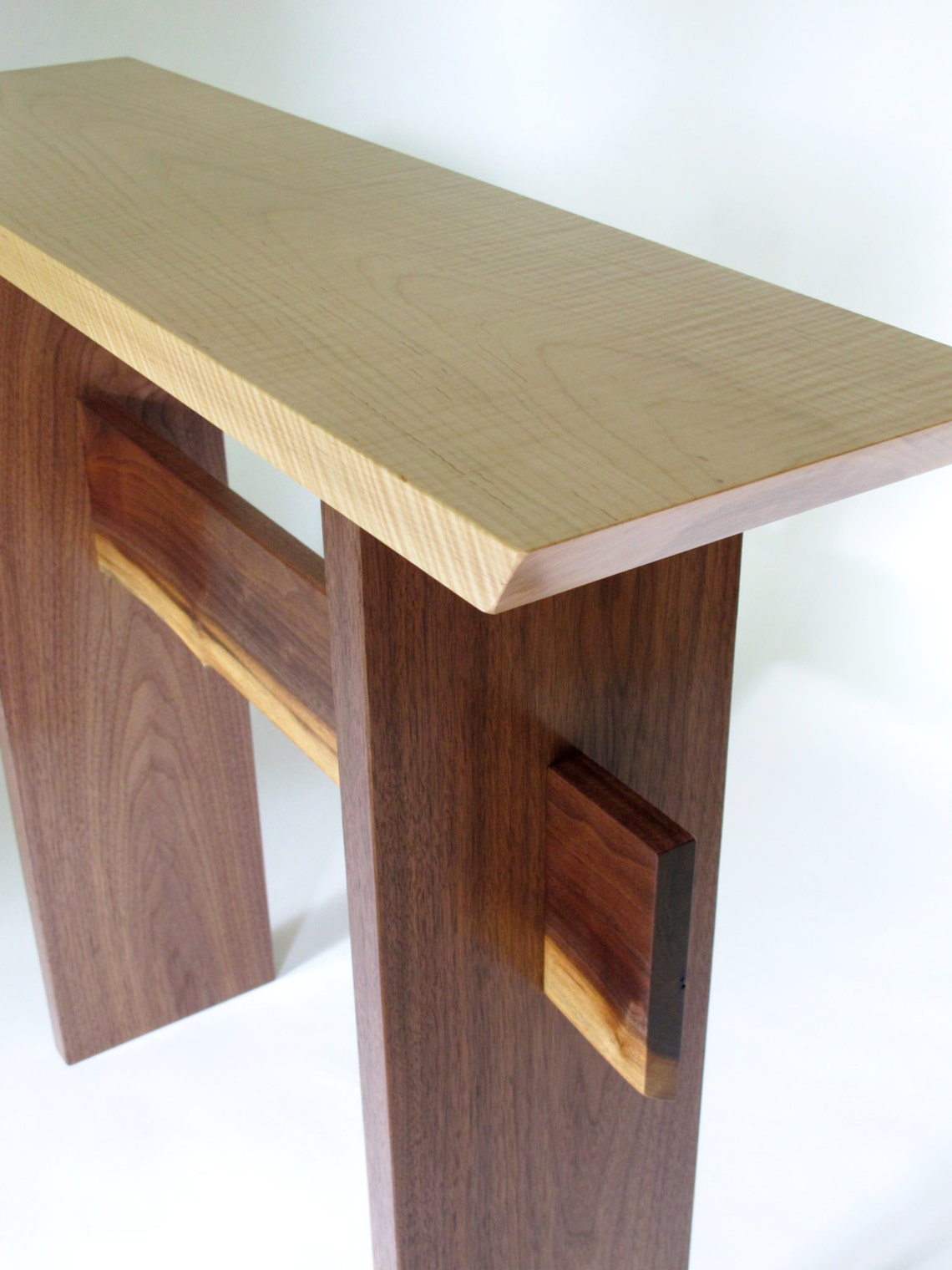 Custom Wood Japanese Console Table: Narrow Entry Table With Live Edge ...