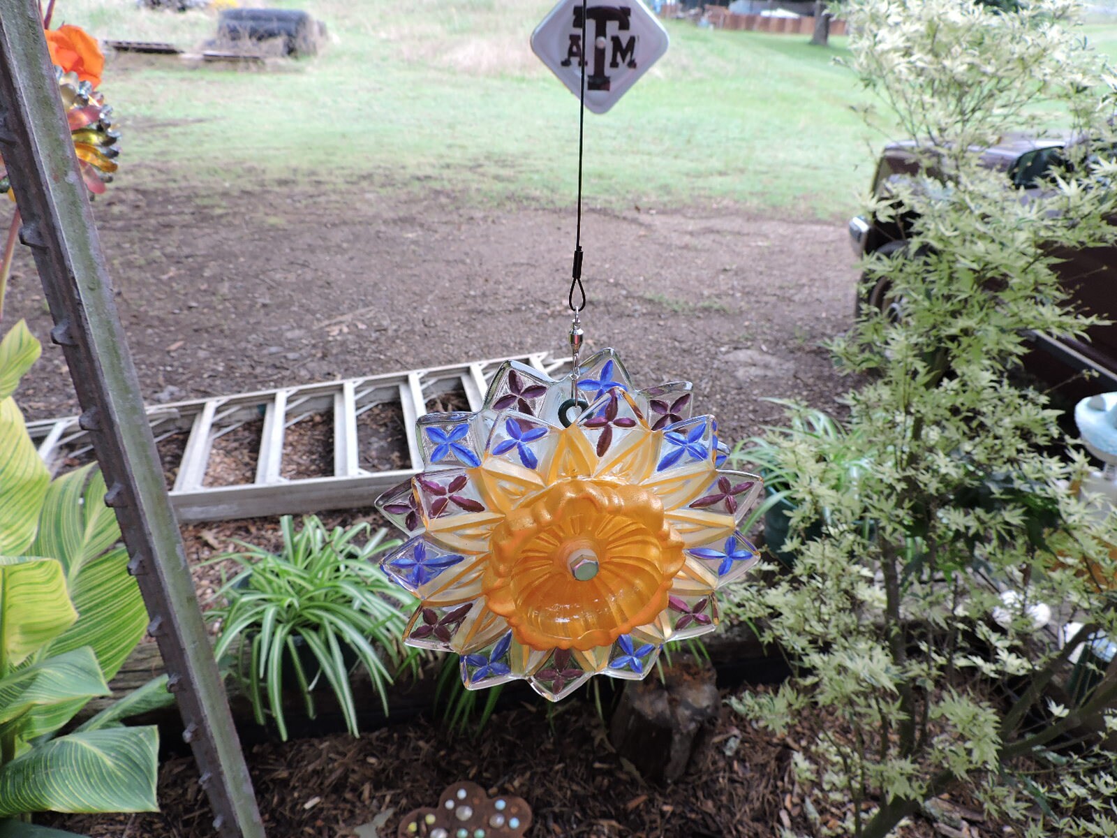 Glass Flower Spinner RS74 Hand Painted Suncatcher Yard - Etsy
