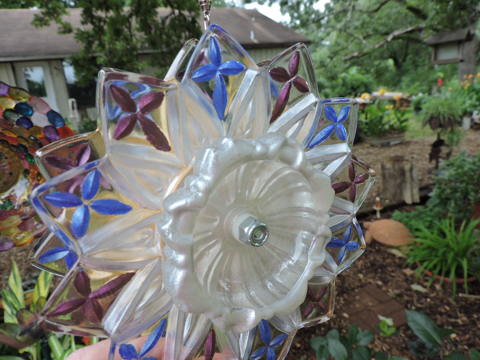 Glass Flower Spinner RS74 Hand Painted Suncatcher Yard - Etsy