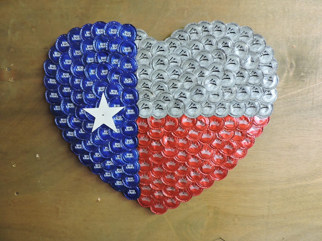 Texas Flag Bottle Cap Heart With Coordinating Beer Caps 17 by 15 Inches ...