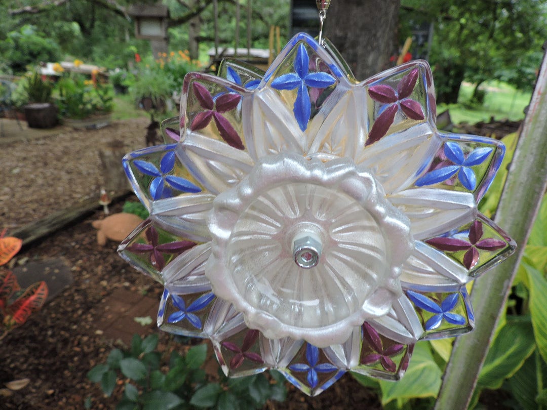 Glass Flower Spinner RS74 Hand Painted Suncatcher Yard - Etsy