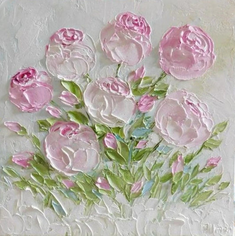 Custom Soft Peonies Oil Impasto Painting Cottage Decor - Etsy