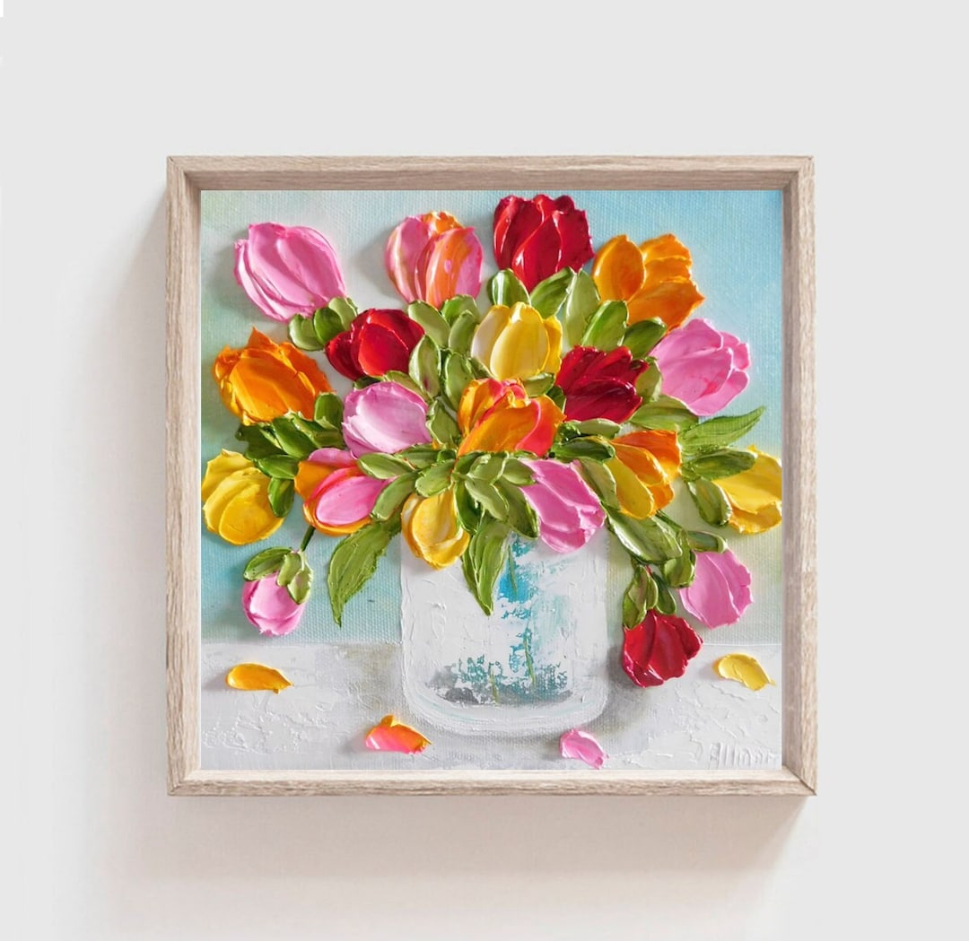 Custom Tulip Oil Painting: Bright Impasto Floral Art, Frame Not ...