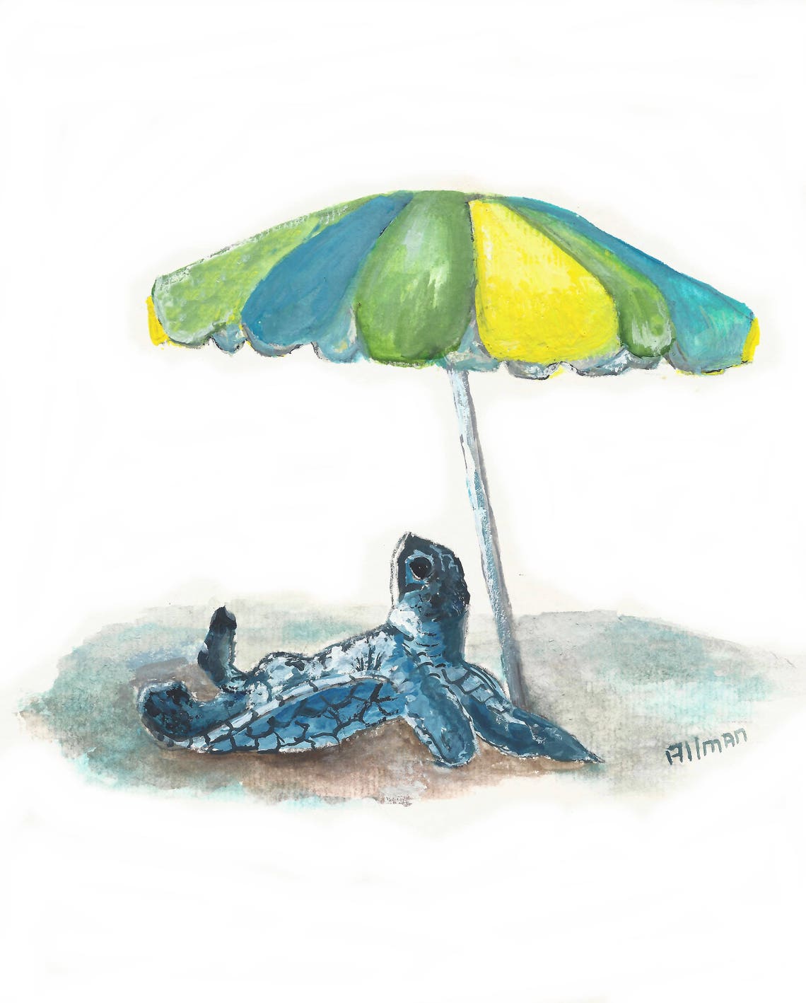 Sea Turtles Sun Bathing Sea Turtle Series Watercolor | Etsy