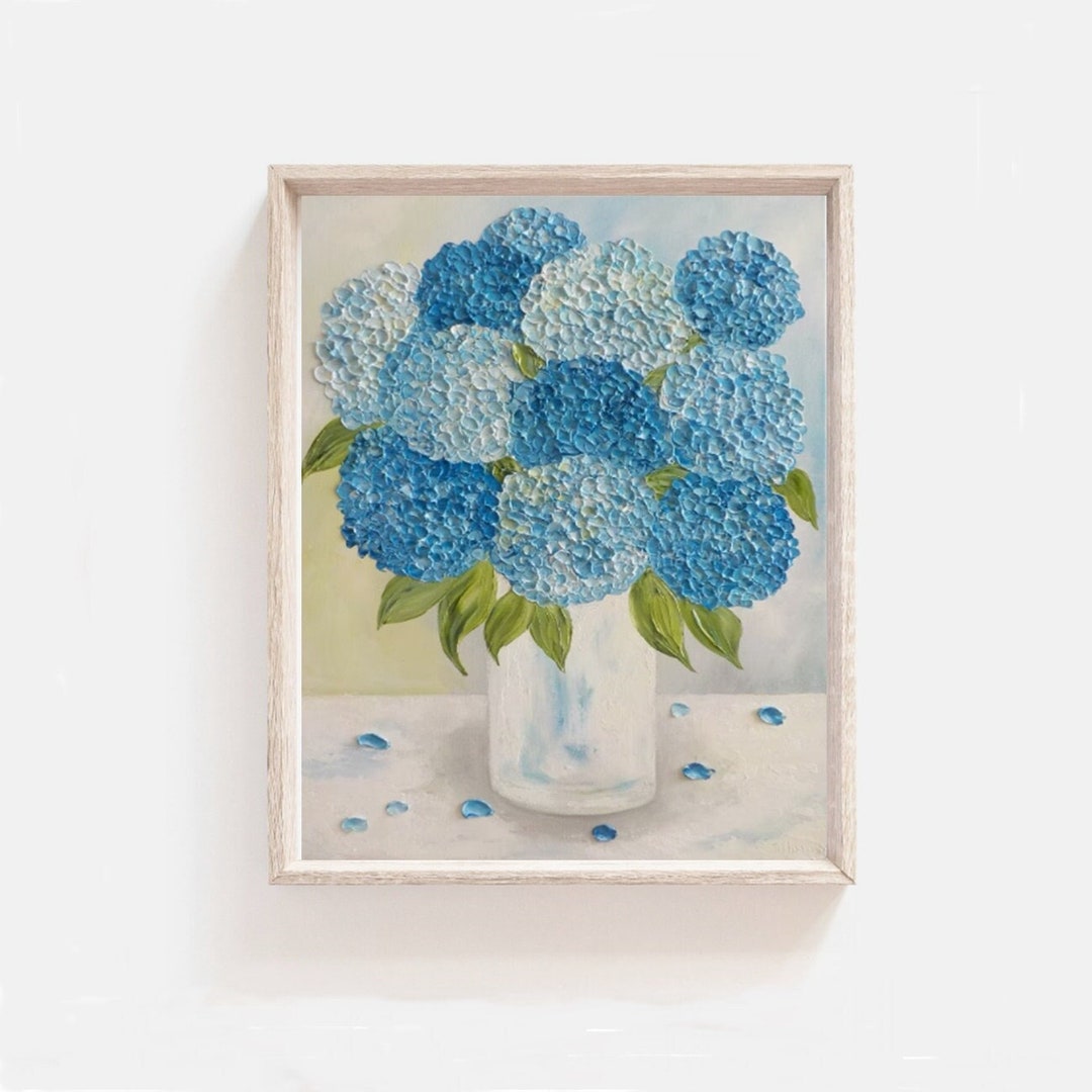 Dark Blue Hydrangea Painting, Original Hydrangea Painting, Custom ...