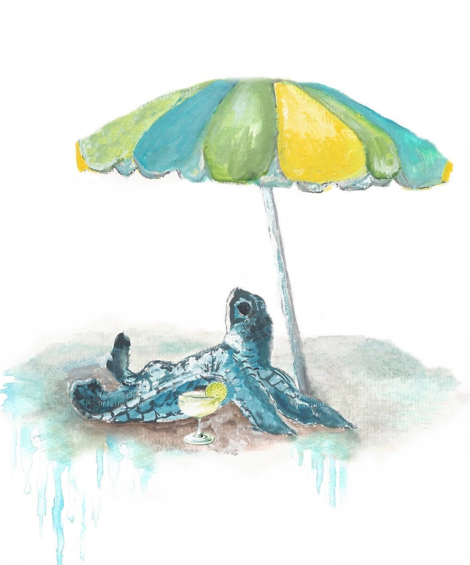 Sea Turtles Sun Bathing Sea Turtle Series Watercolor Beach - Etsy