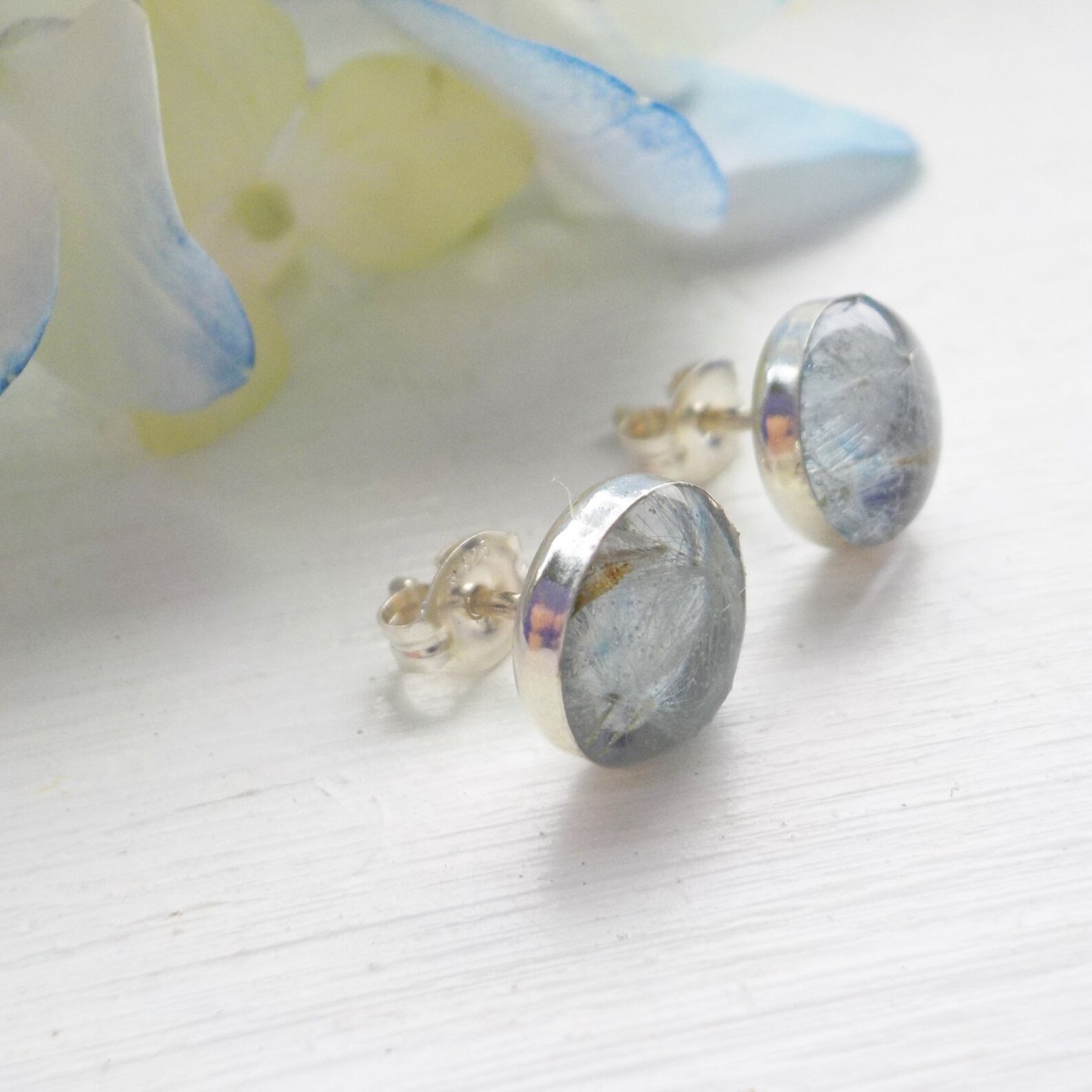 Sterling Silver Eco Resin Pale Blue Dandelion Studs Dandelion | Etsy
