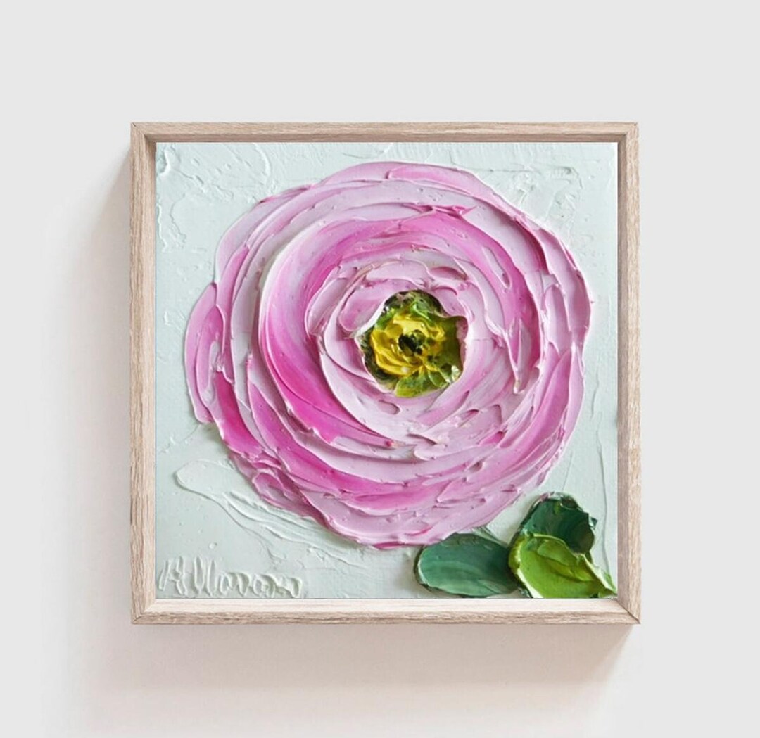 Ranunculus Impasto Oil Painting: Small Floral Art, Nursery Decor, Frame ...