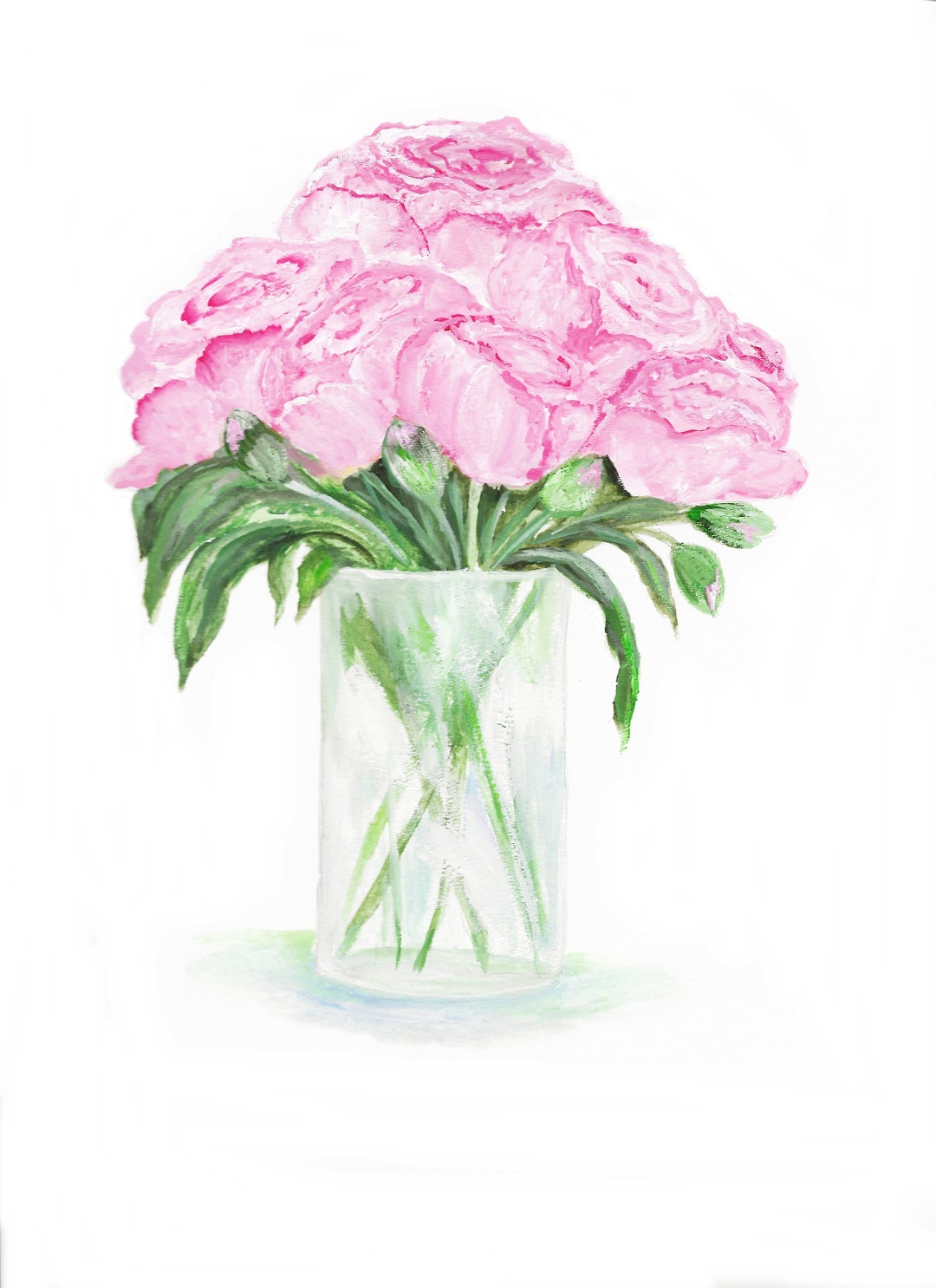 Light Pink Peony Original Watercolor Print Watercolor Pink - Etsy