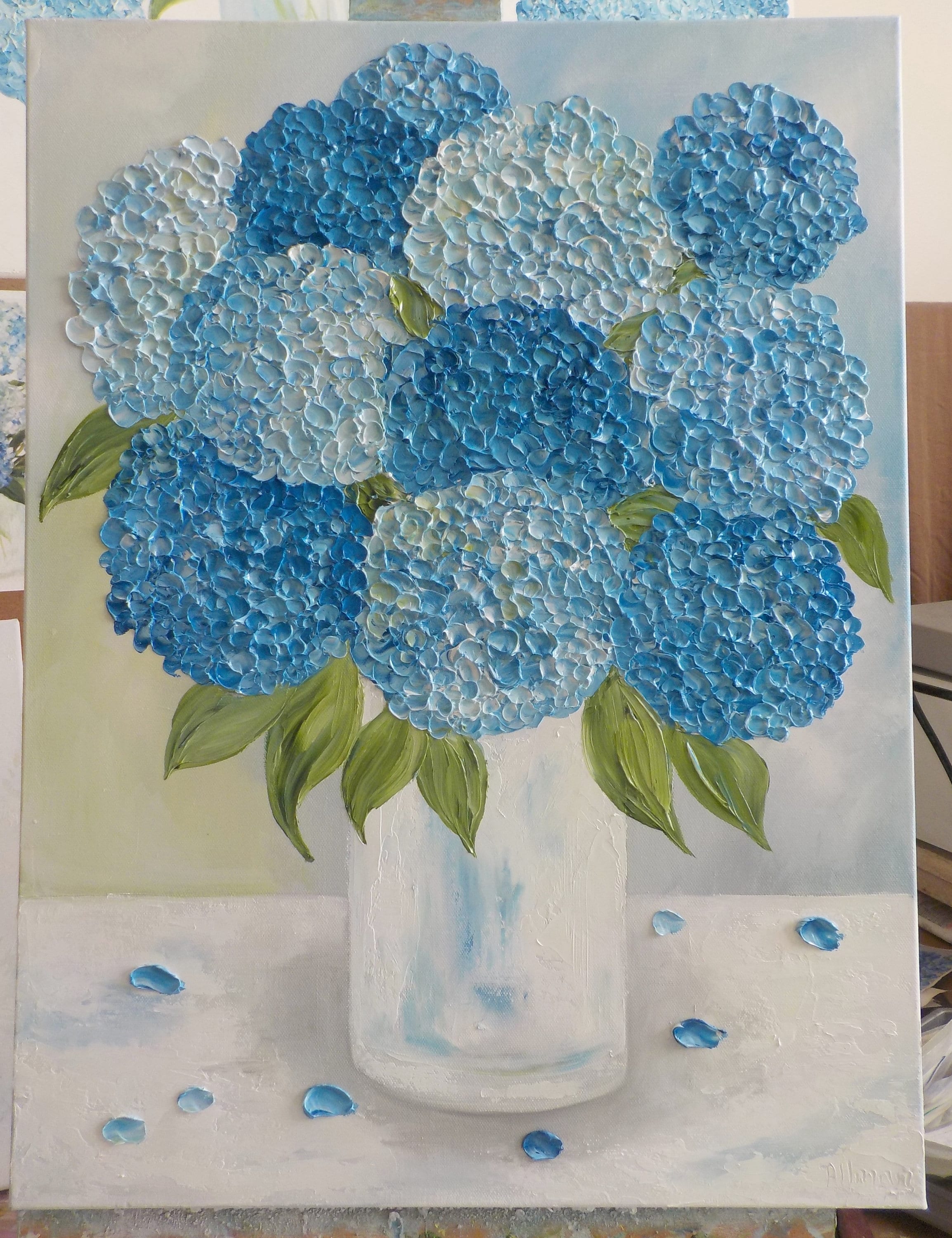 Dark Blue Hydrangea Painting Original Hydrangea Painting - Etsy