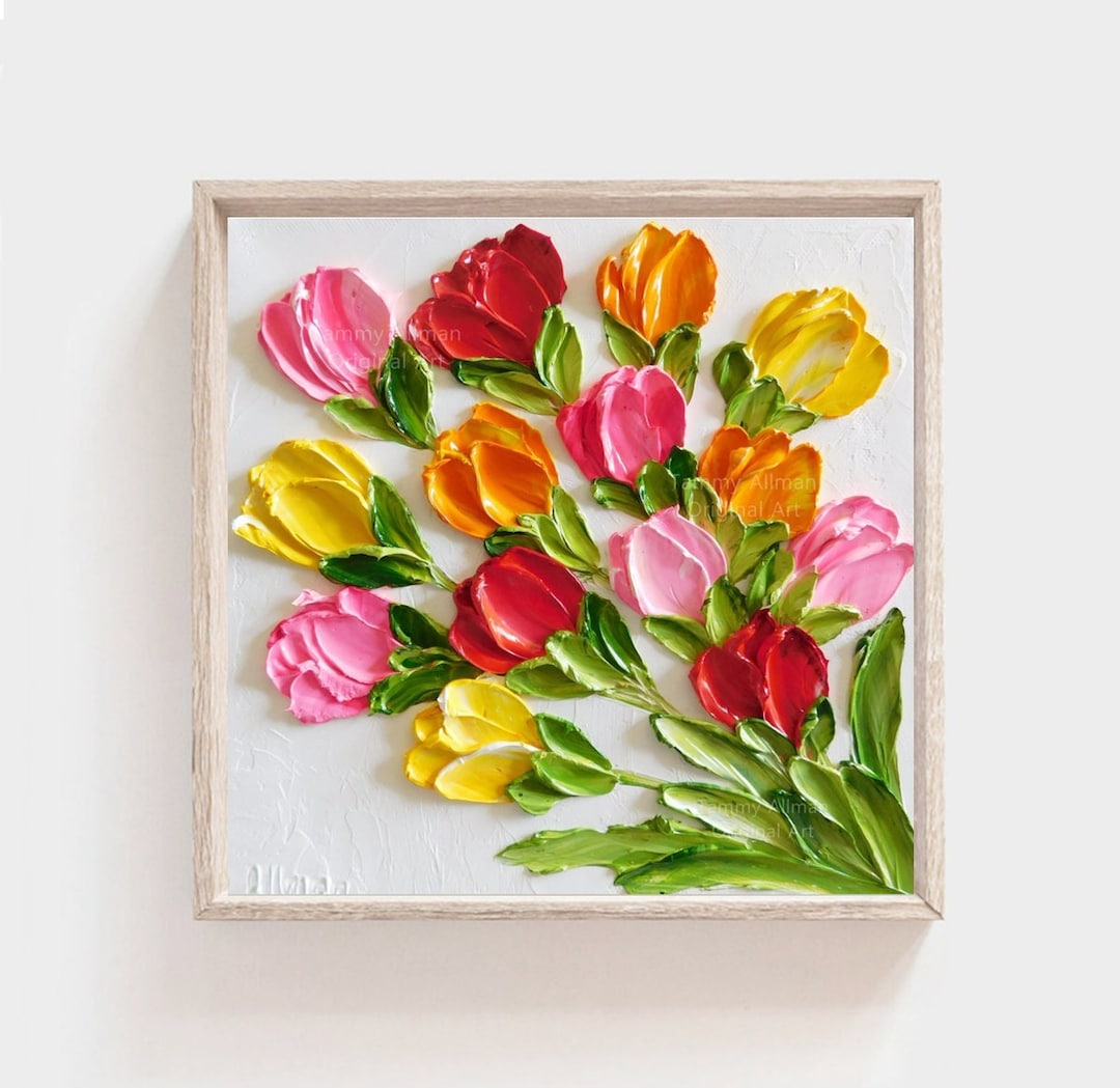 Custom Tulip Oil Painting: Bright Impasto Floral Art , Frame Not ...