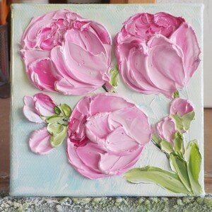 Custom Pink Peony Cottage Chic Oil Painting, Peony Impasto Oil Painting ...