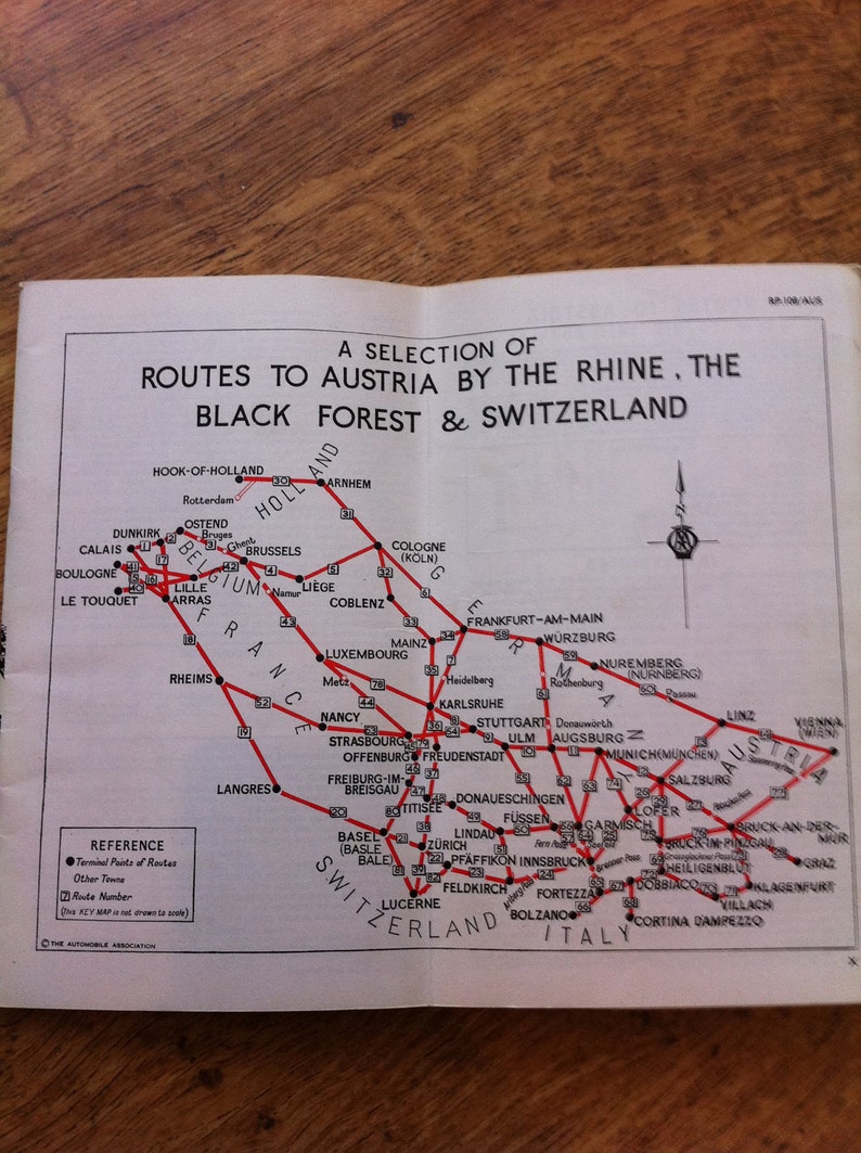 Vintage Retro AA Routes to Austria Map 196os Road and Route Map With ...