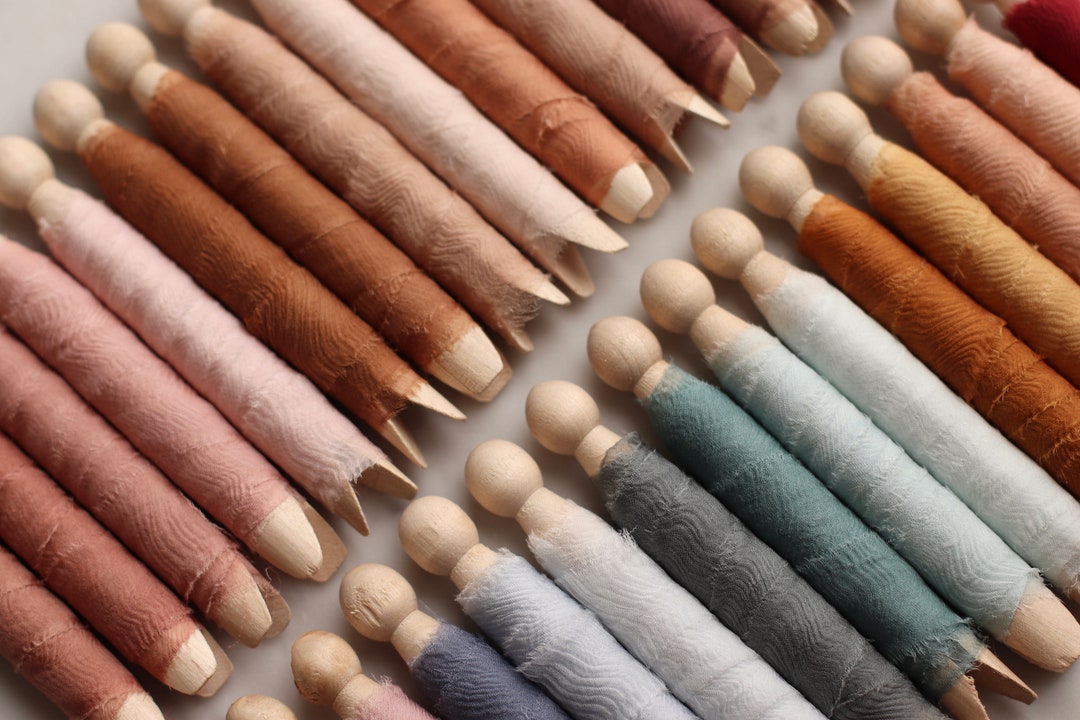 30 COLORS Hand Dyed Crinkle Silk Ribbon Raw Edge - Etsy