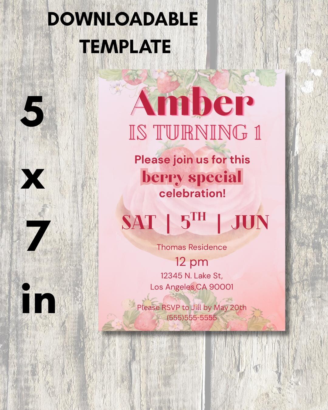 Strawberry Birthday Theme Invitation Template - Etsy