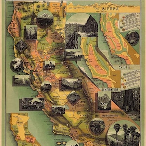 Antique California Map Wall Art California Map Print Wall Decor Vintage ...