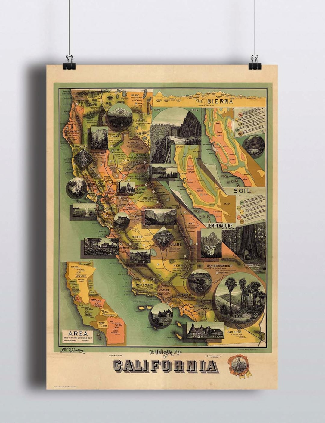 Antique California Map Wall Art California Map Print Wall Decor Vintage ...