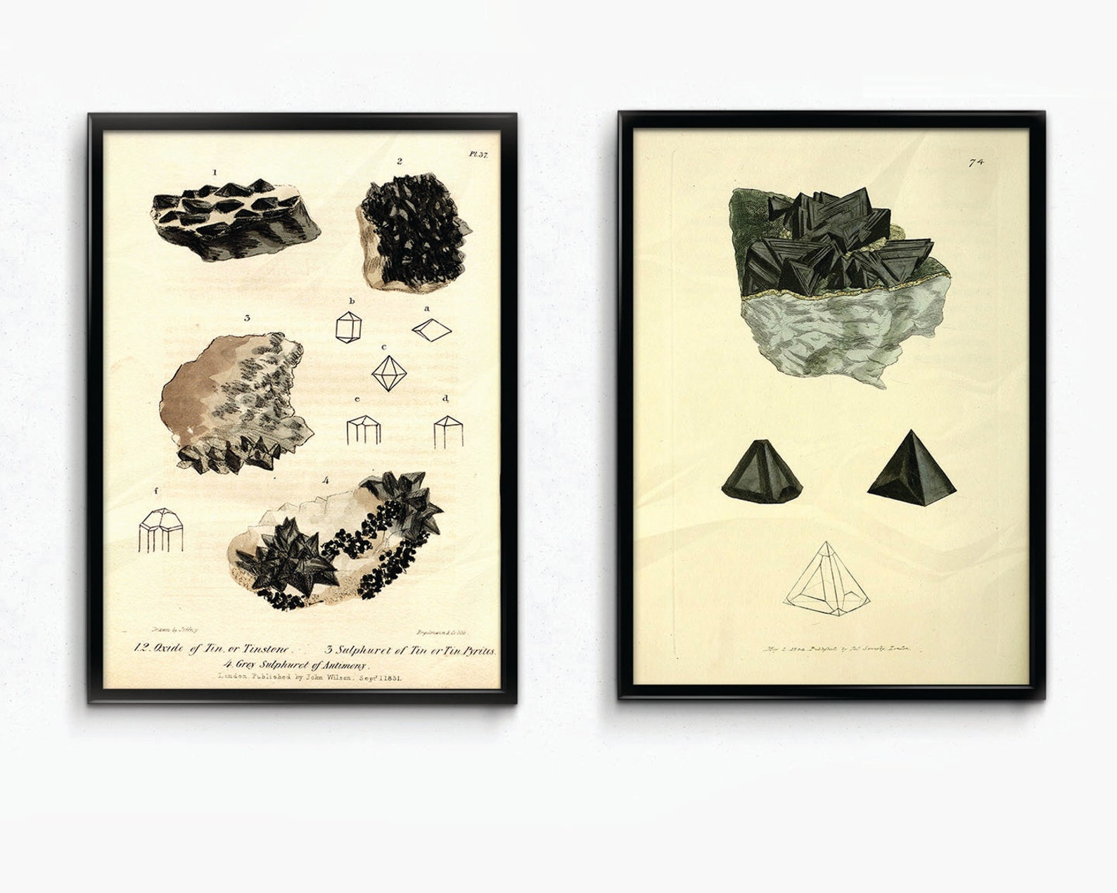 Antique Gems Crystals Poster Set of 2 Vintage Science Chart Art Print ...
