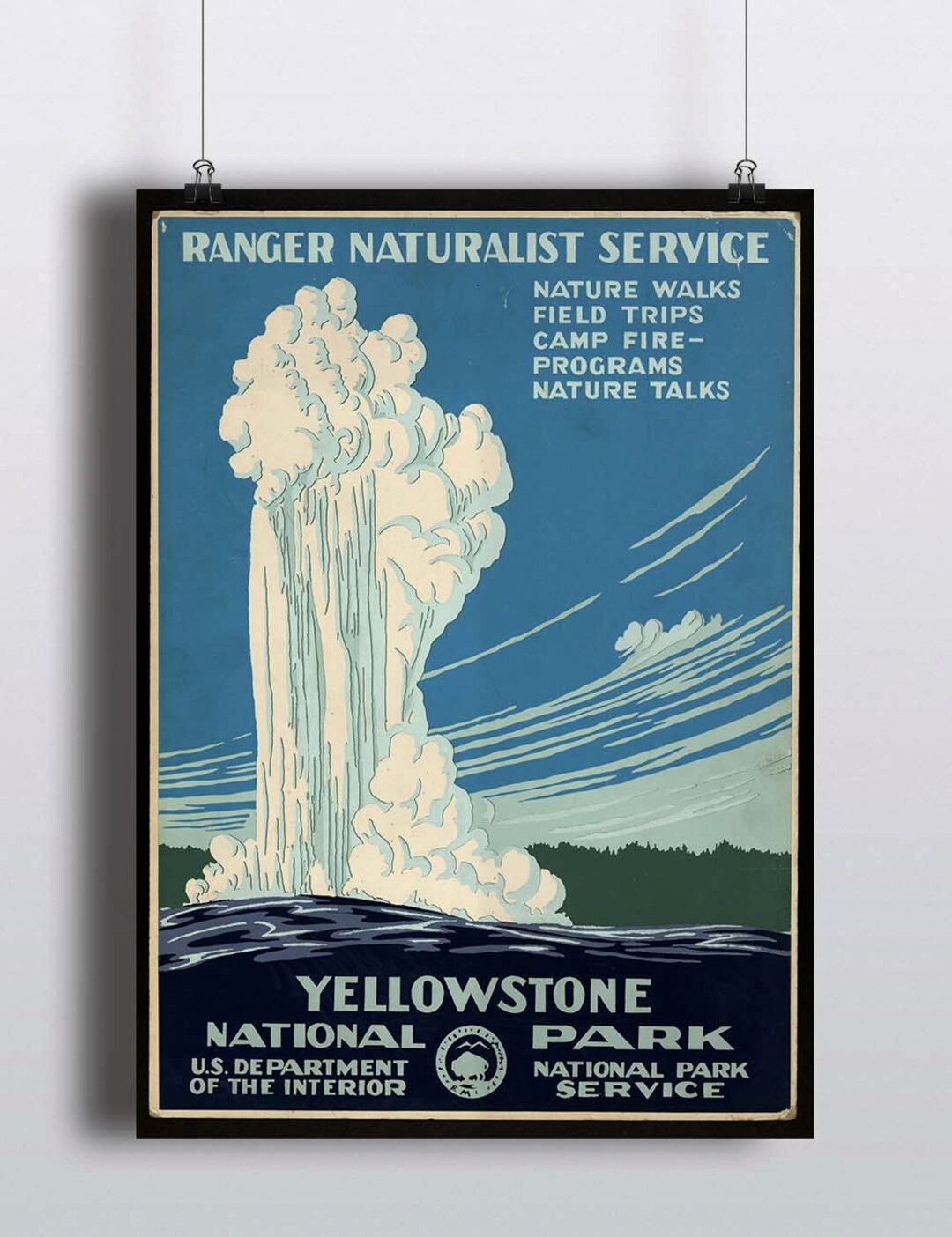 Vintage Yellowstone National Park Poster Art Print Illustration Home ...