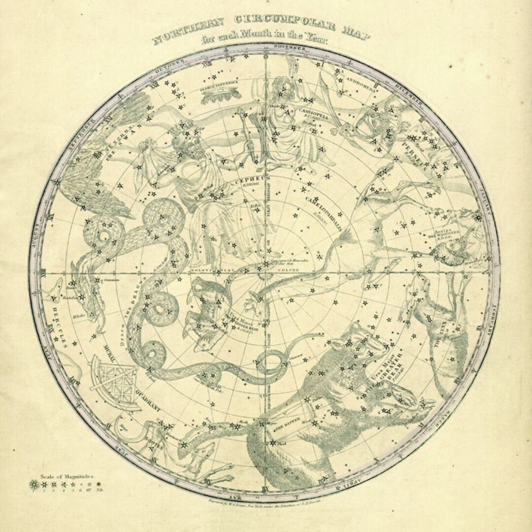 Antique Print Astronomy Star Calendar Zodiac Poster Astronomy Gift ...