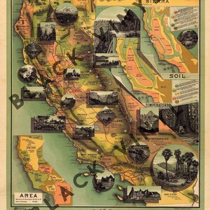 Antique California Map Wall Art California Map Print Wall Decor Vintage ...