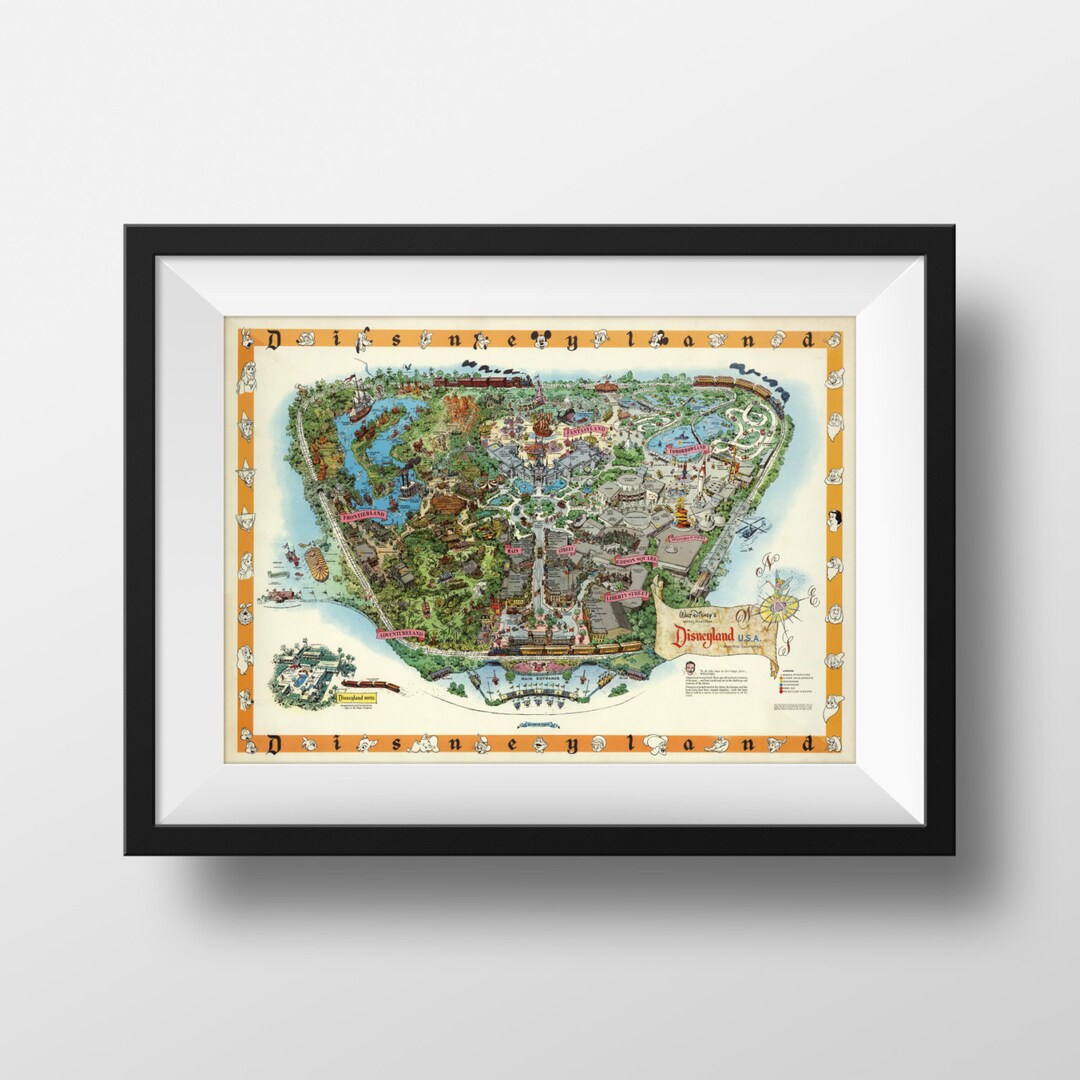 Vintage Disneyland Map Large Poster Print Large Disney Disneyland ...