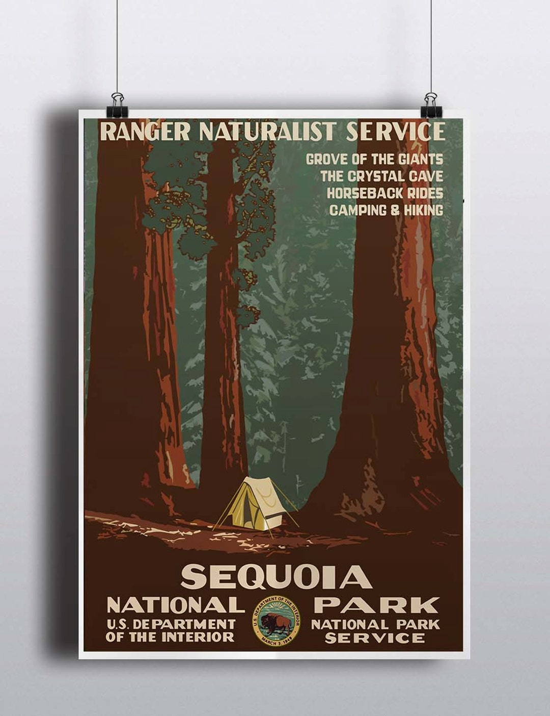 Sequoia National Park Vintage Poster Sequoia Tree Camping Art Print ...