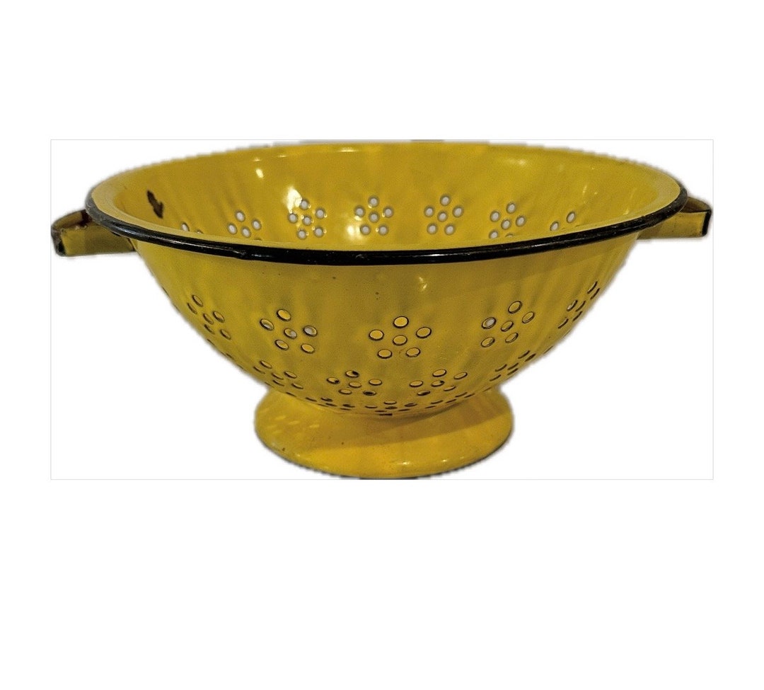 Vintage French Yellow Colander- Enamel With Black Trim - Etsy