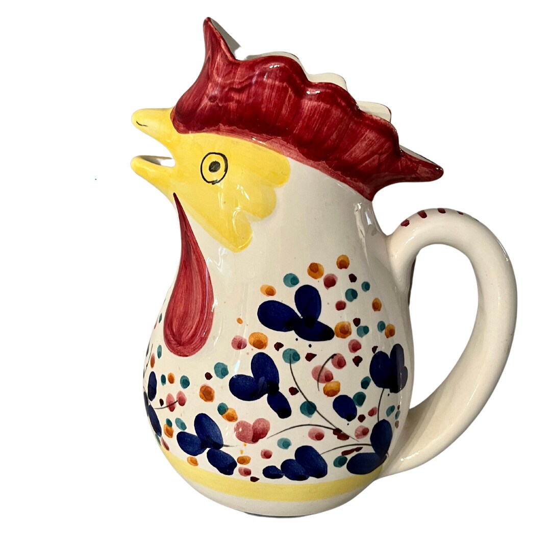 Colorful Rooster Chicken Pitcher - Handpainted Italian Art Pottery - 3 ...
