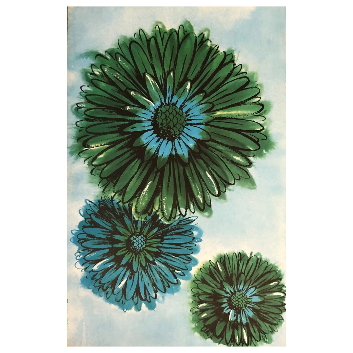 Vintage Screenprint Pop Art Unframed Mod Print Aqua and | Etsy