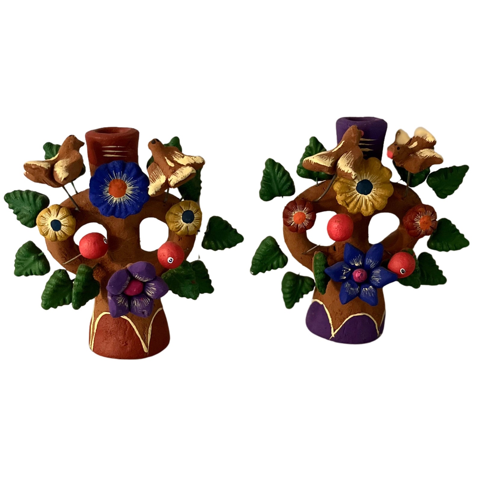 Mexican Tree of Life Pottery Folk Art Candle Holders - Etsy