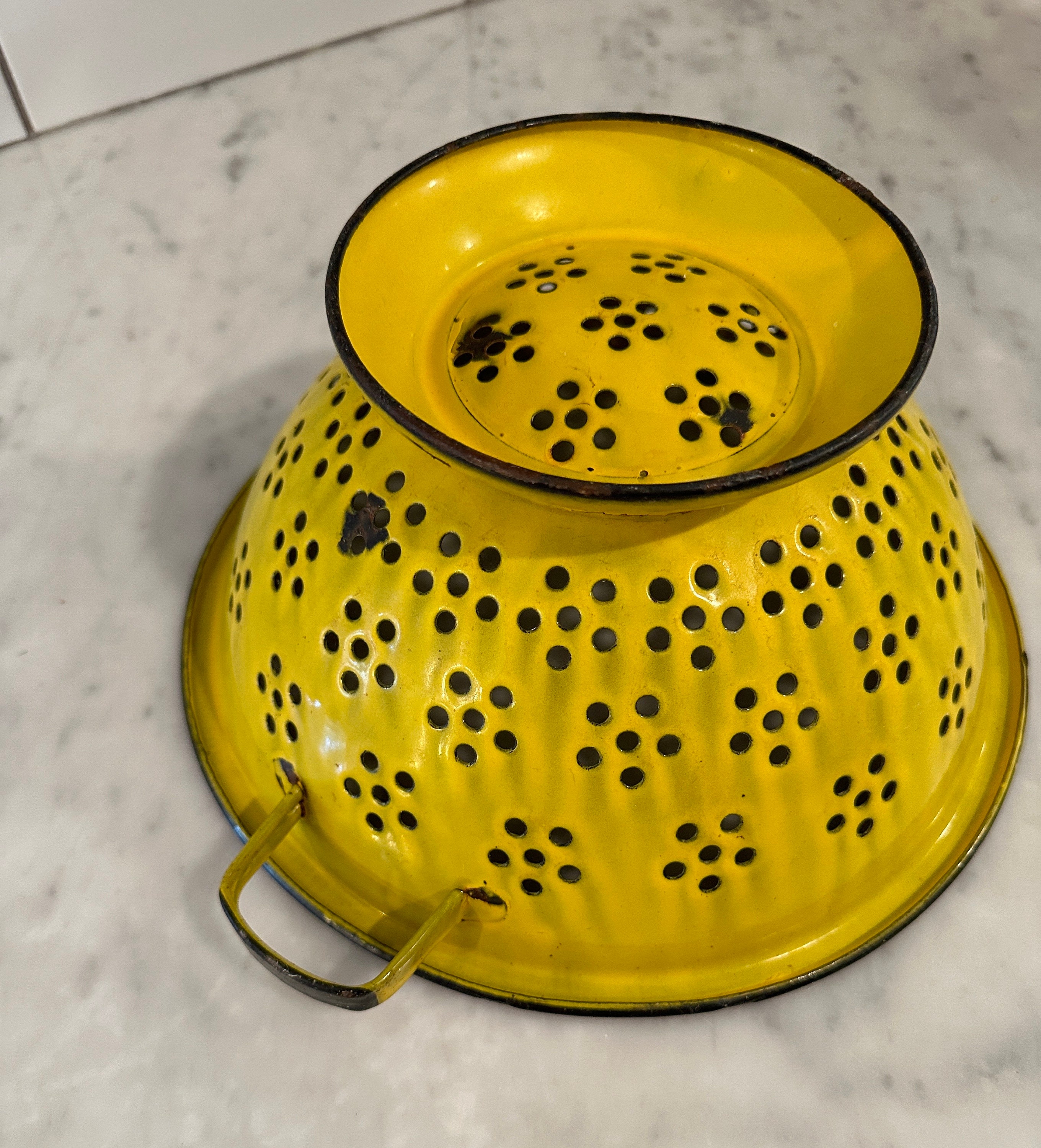 Vintage French Yellow Colander- Enamel With Black Trim - Etsy
