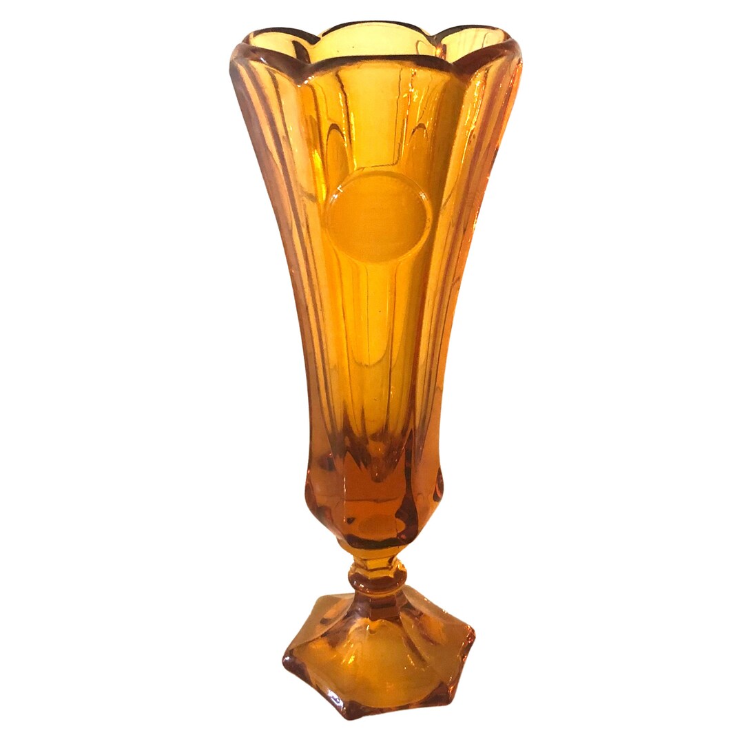 Amber Glass Fluted Bud Vase With American Eagle Medallions - Etsy