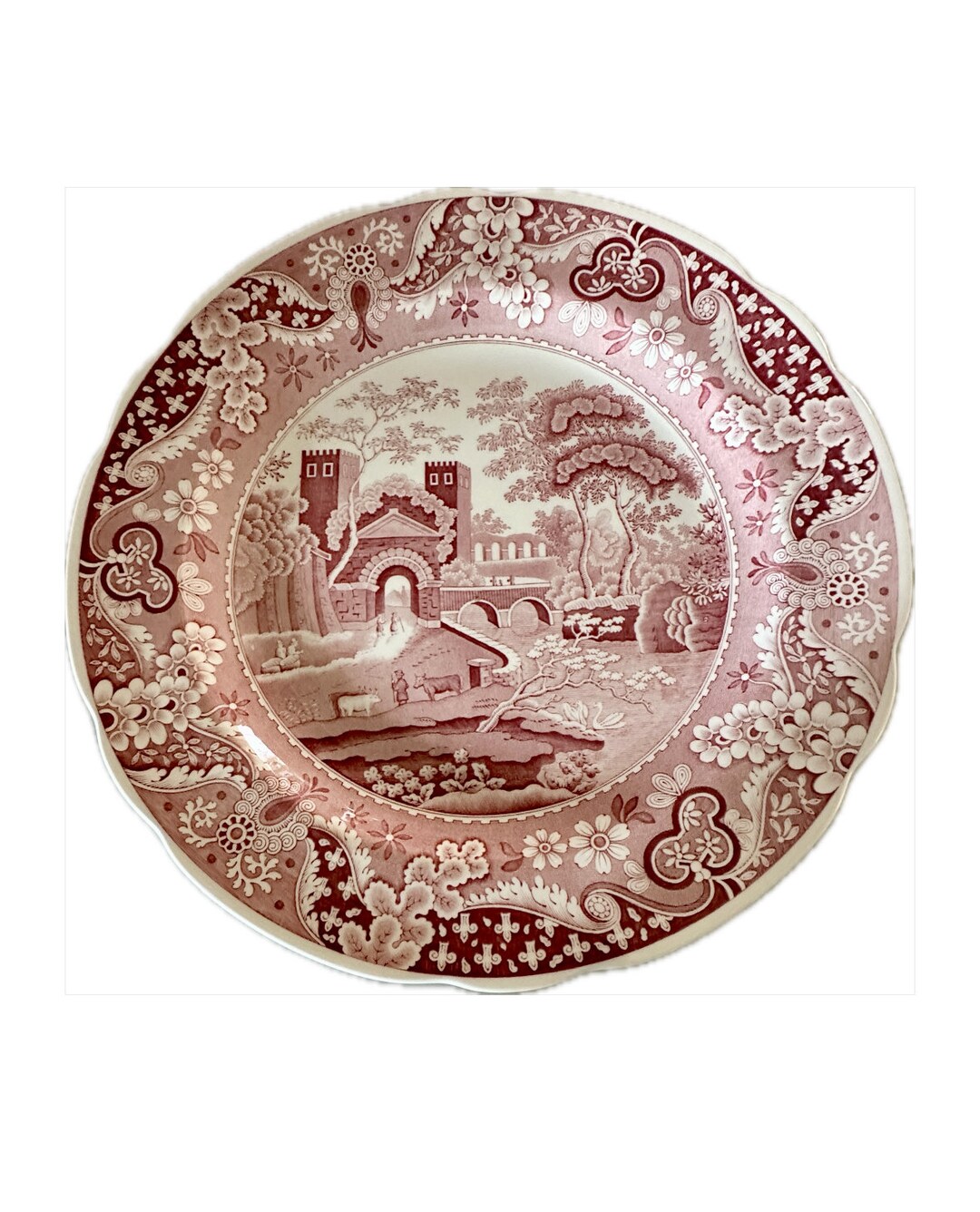 Vintage Spode Castle Cranberry and White Transferware Dinner Plate - Etsy
