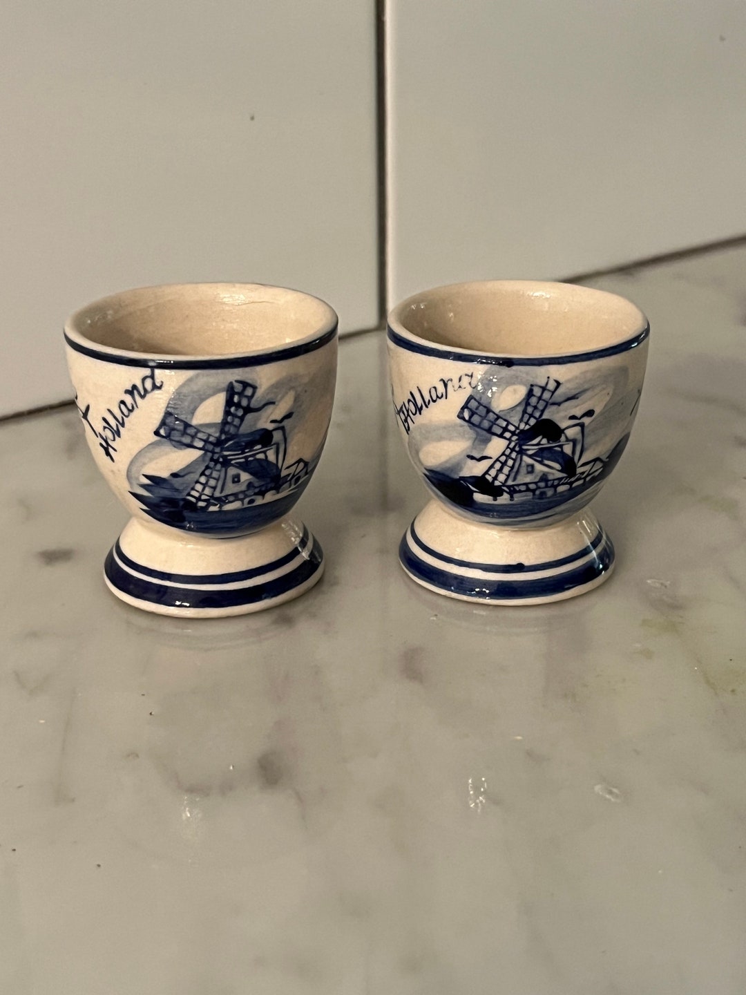 Pair of Vintage Blue and White Delft Windmill Egg Cups - Etsy