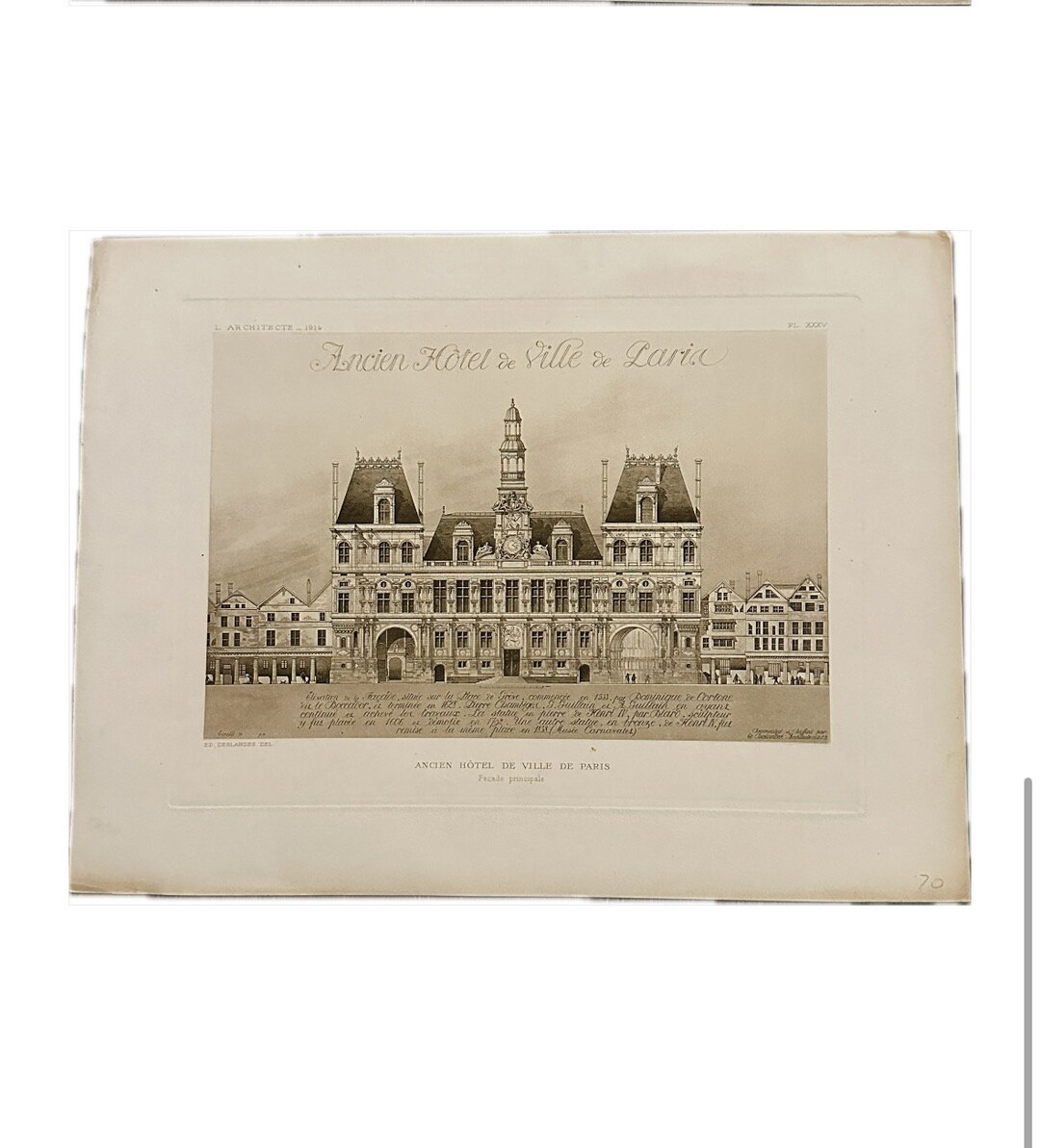 Engraved Plate of the Hotel De Ville in Paris, 1914, Architectural View ...