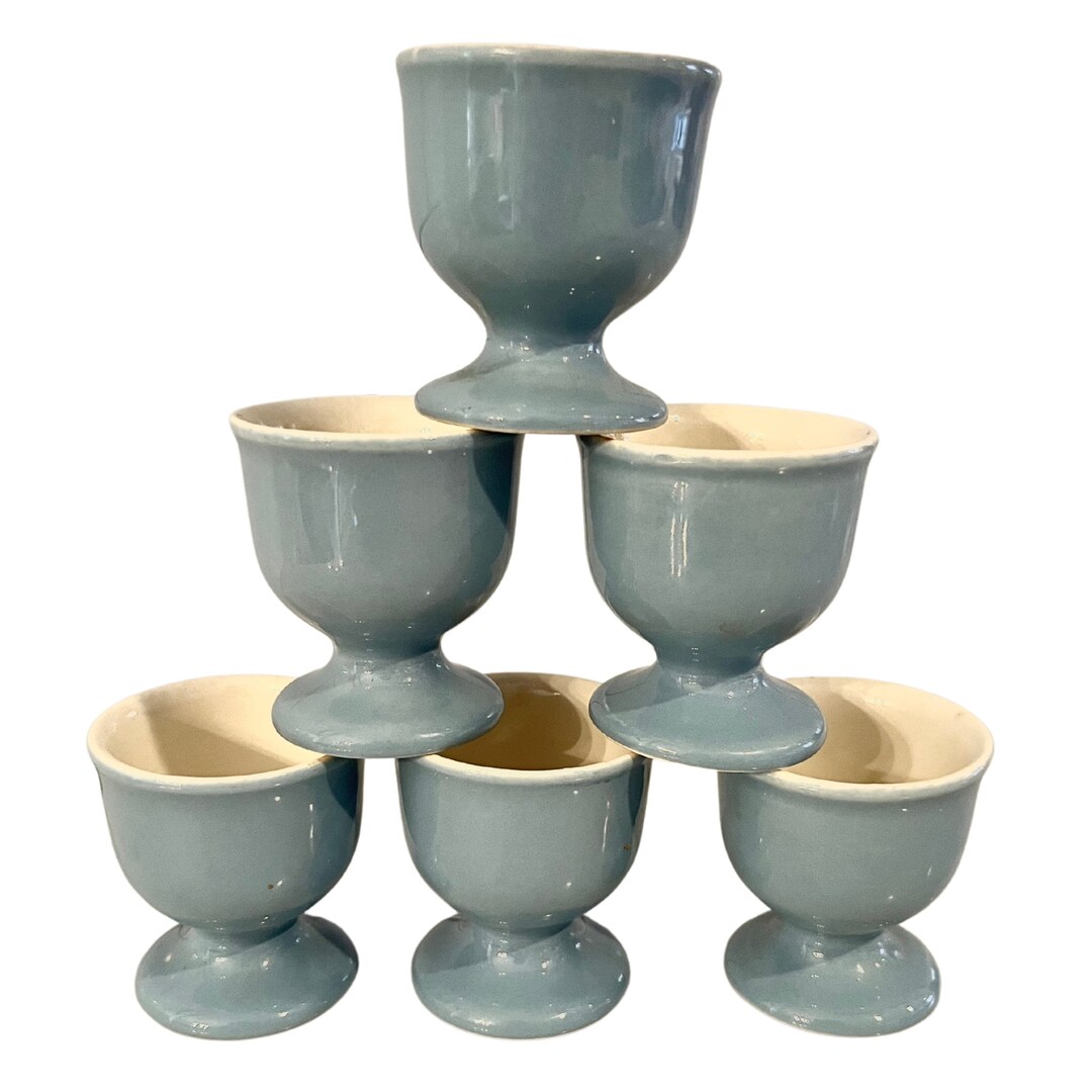 Set of Six Robins Egg Blue Ceramic Egg Cups for Spring and Easter Decor ...