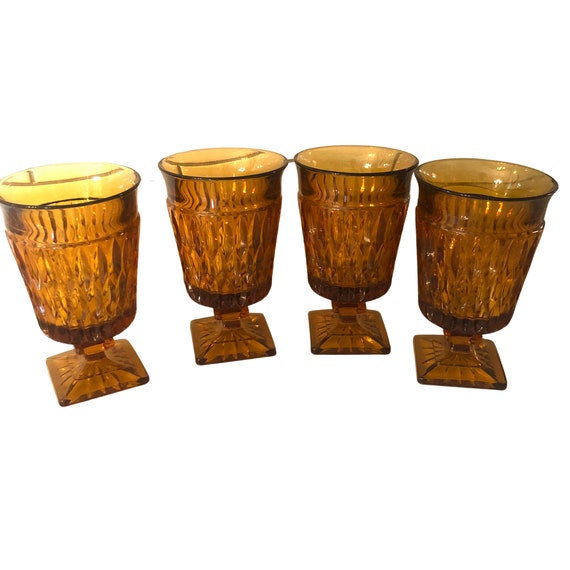 Amber Glass Water Goblets Set of Four - Etsy