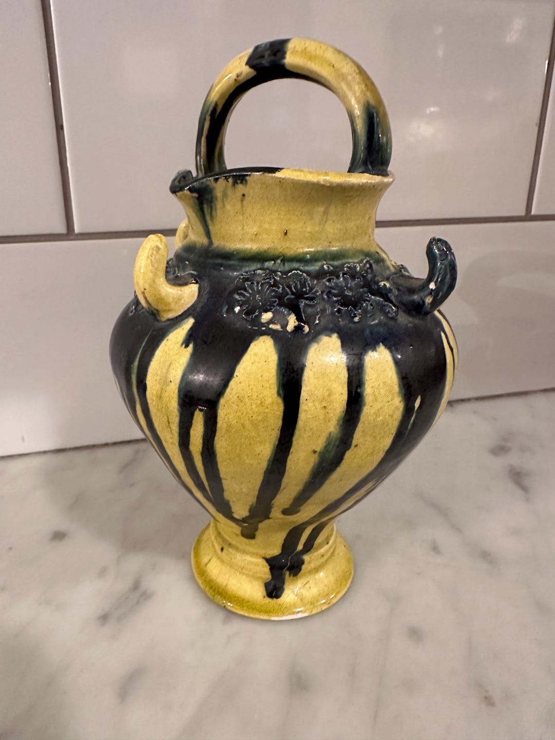 Vintage Midcentury Drip Glaze Mini Amphora Vase – Yellow & Black ...