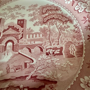 Vintage Spode Castle Cranberry and White Transferware Dinner Plate - Etsy