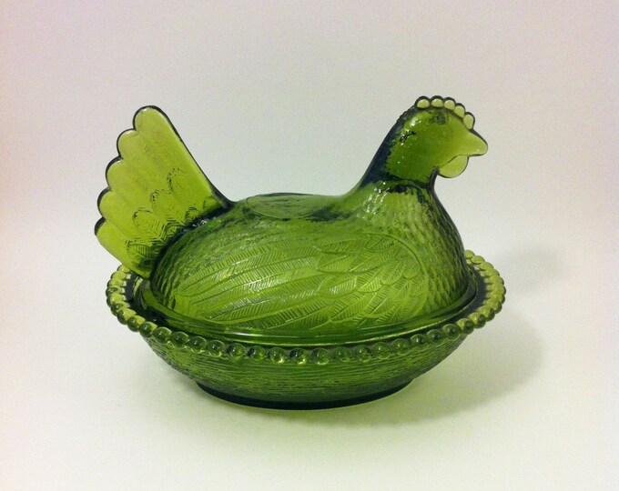 Green Glass Hen on Nest , Nesting Glass Hen , Indiana Glass Hen , Green ...