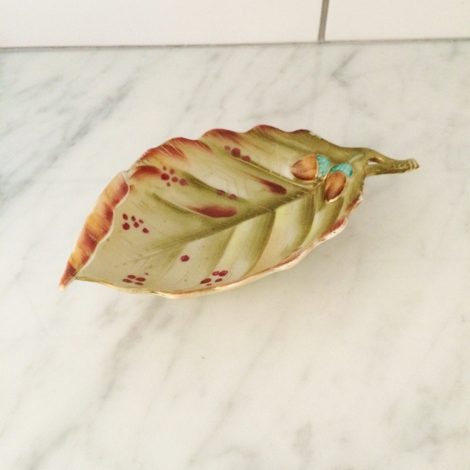 Vintage Leaf Dish Ceramic Leaf Dish Green Aqua Leaf Decor - Etsy UK