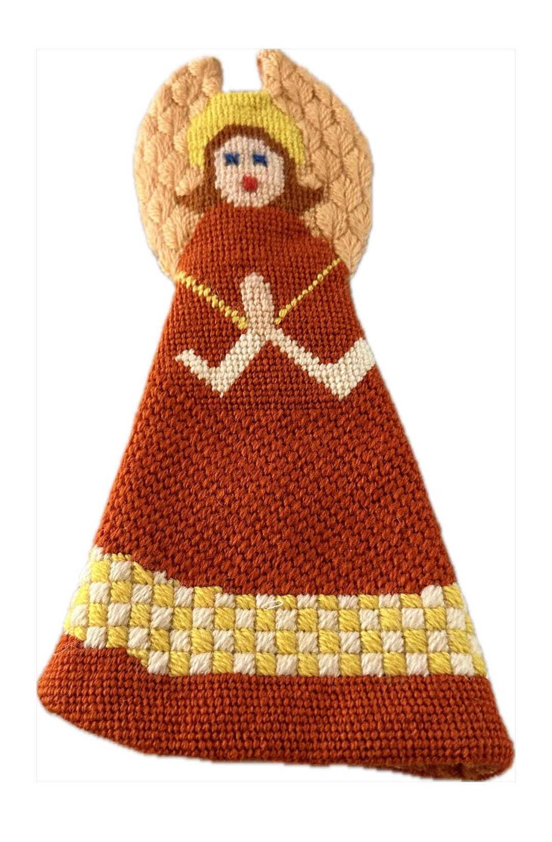 Retro Needlepoint Angel Tree Topper 1970s in Shades of Rust and Harvest ...