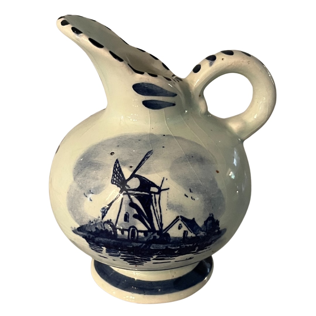 Small Antique Blue White Delft Pitcher With Windmill and Flowers - Etsy