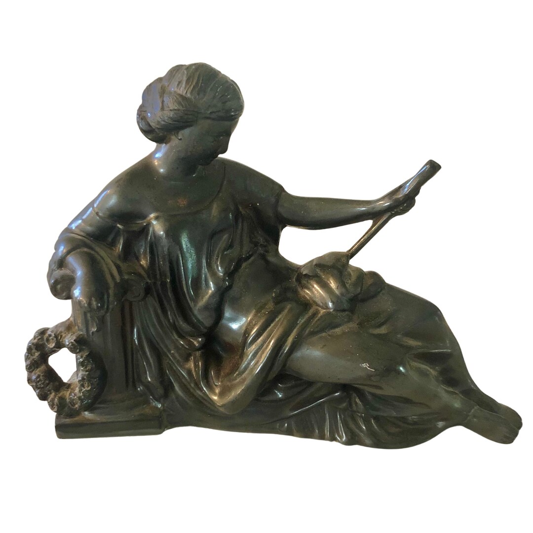 Antique Metal Statue of Reclining Greek Goddess, Empire Style Figurine ...