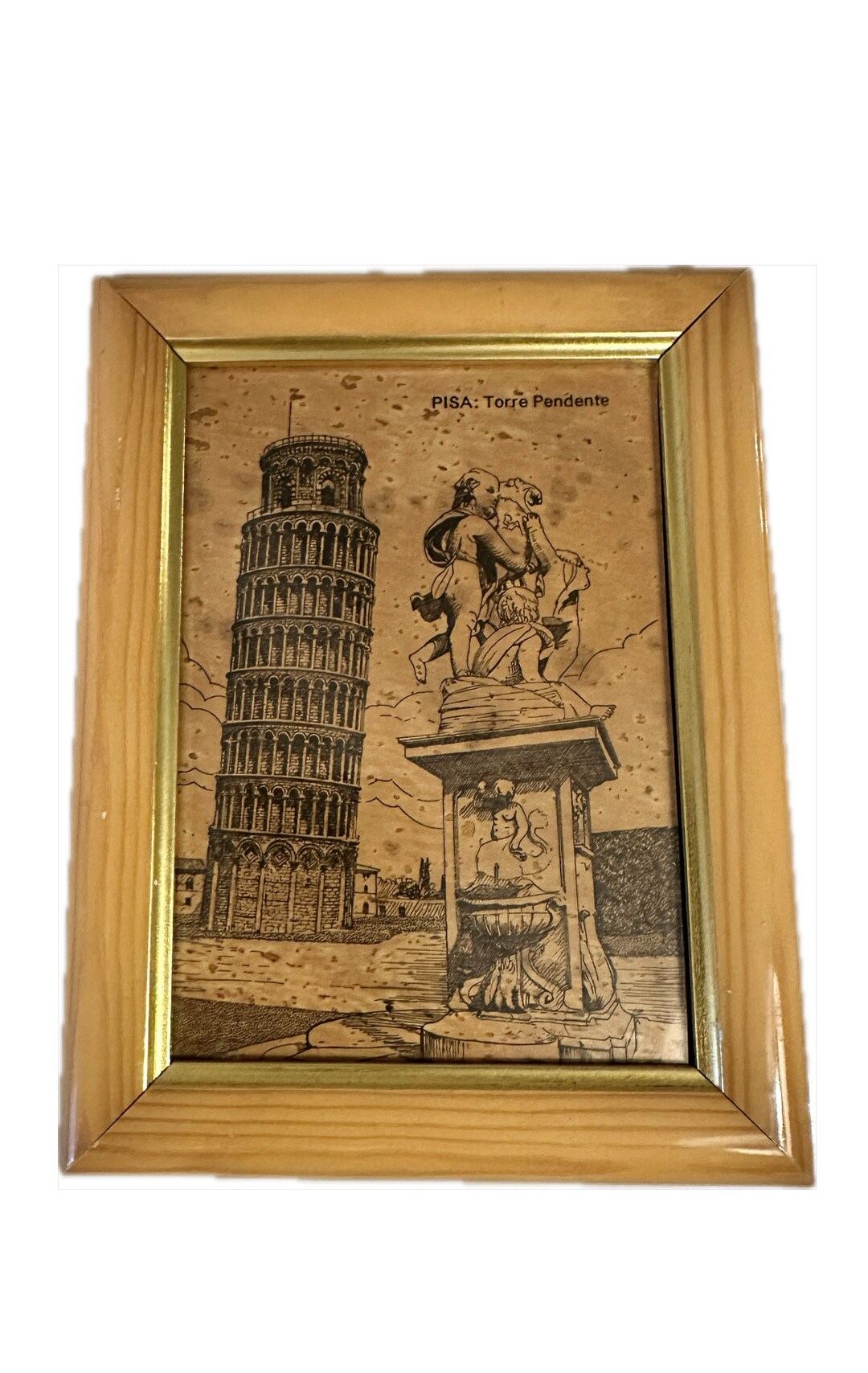Framed Leaning Tower of Pisa Print, Framed in Blonde Wood With Gold ...