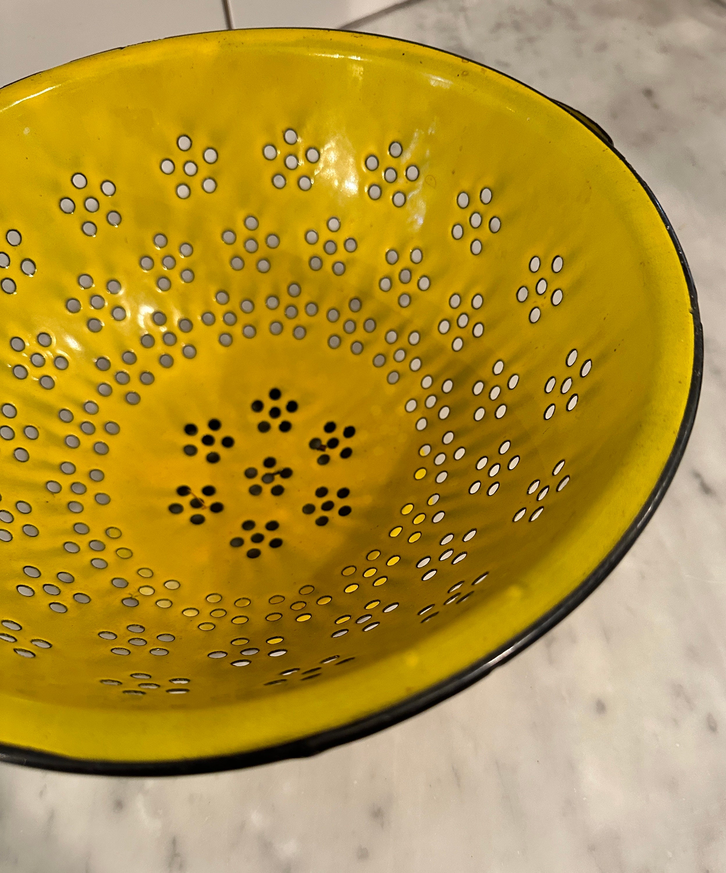 Vintage French Yellow Colander- Enamel With Black Trim - Etsy