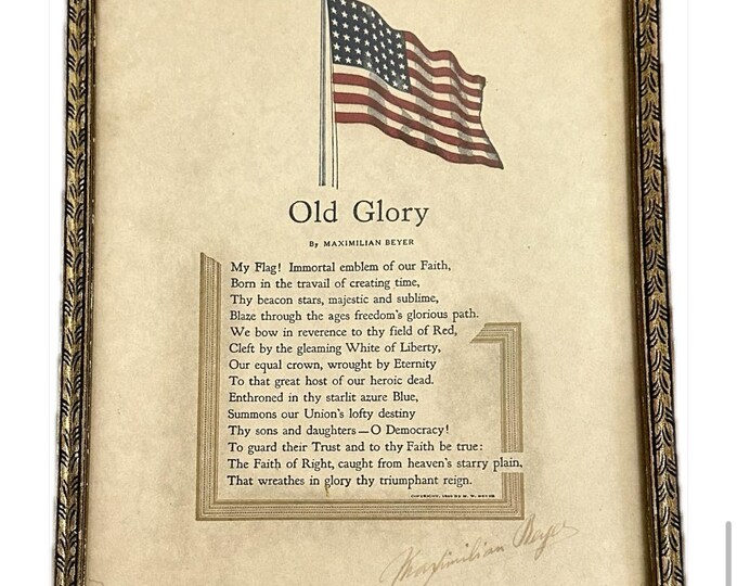 Vintage American Flag With Old Glory Poem Litho Framed and Signed by ...